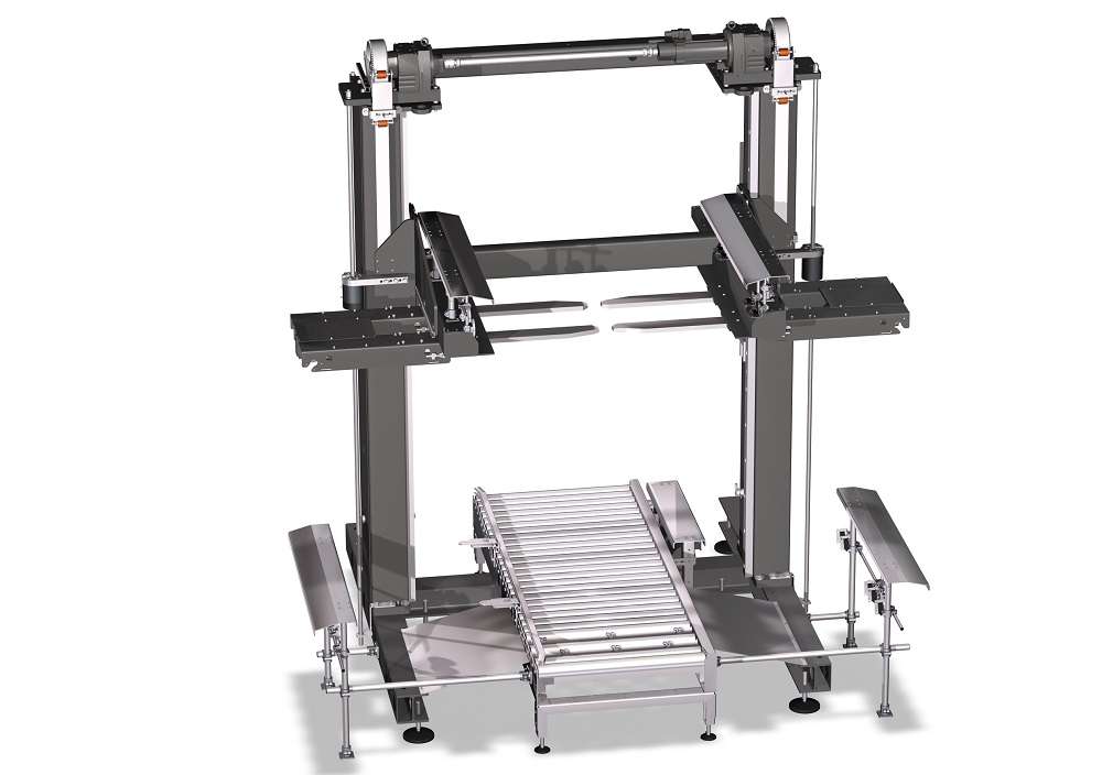 Highly versatile stacking/destacking of pallet blocks with separator ...