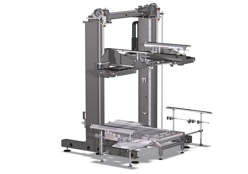 Highly versatile stacking/destacking of pallet blocks with separator ...