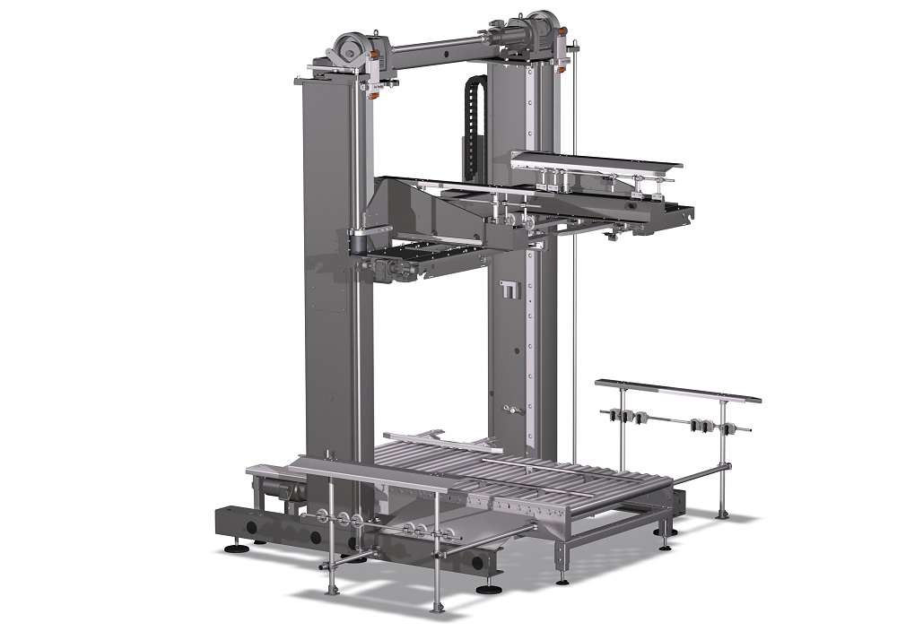 Highly versatile stacking/destacking of pallet blocks with separator ...